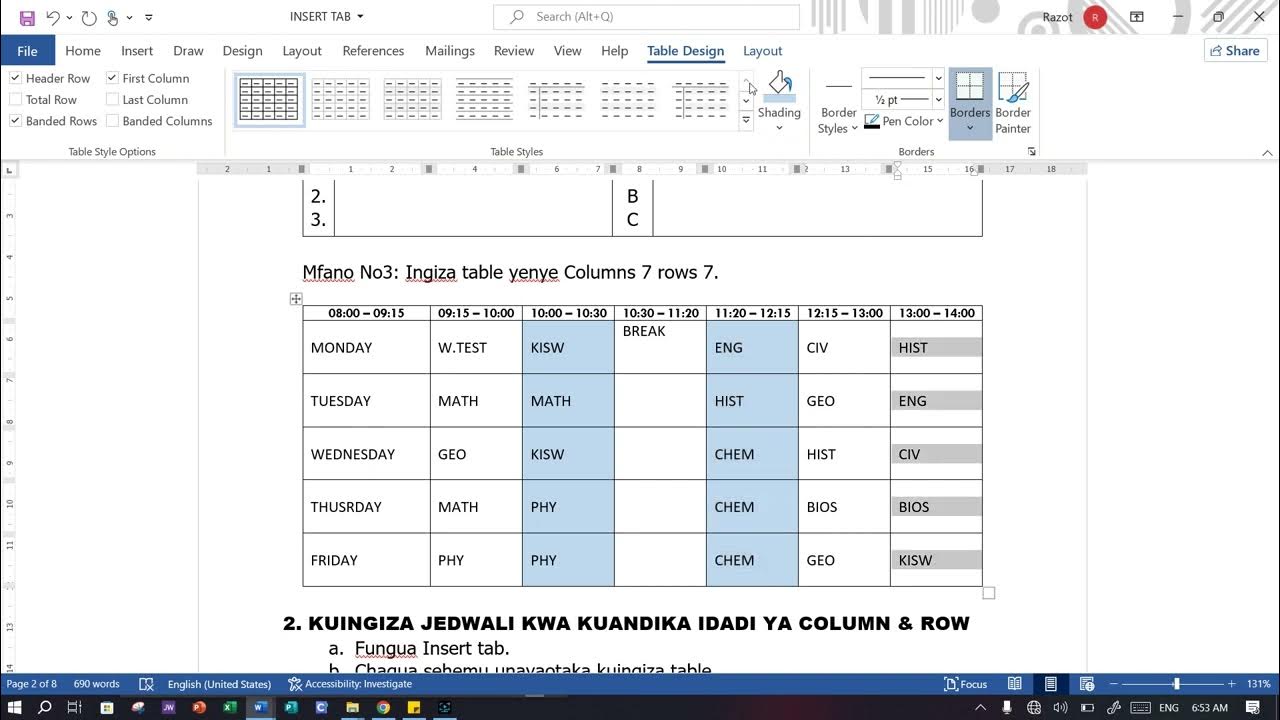 Inserting Table - Table Design 2 - YouTube
