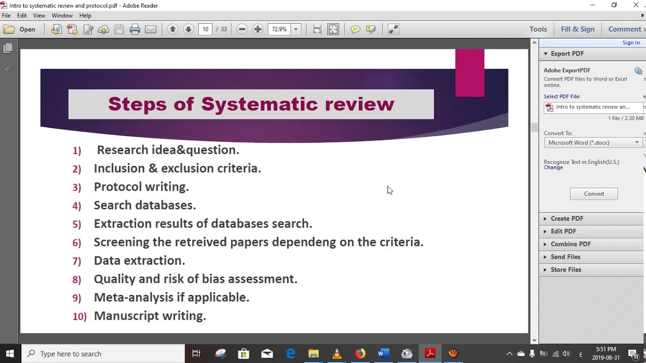 Steps of any Systematic review & General scheme of step 2 - YouTube