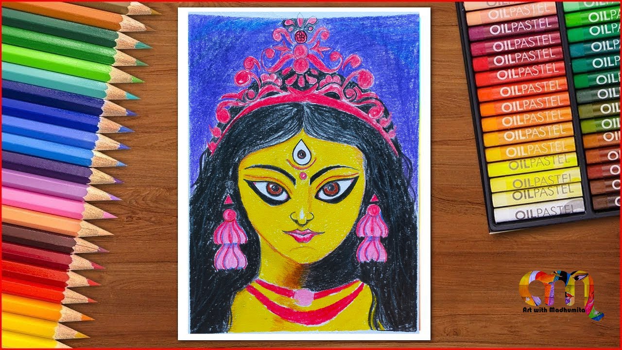 Maa Durga Drawing | How to draw maa durga with Colour pencil | Drawing ...