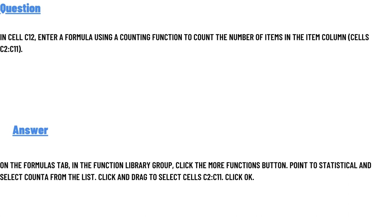 In Cell C12 Enter A Formula Using A Counting Function To Count The In Cell C12 Enter A Formula Using A Counting Function To Count The