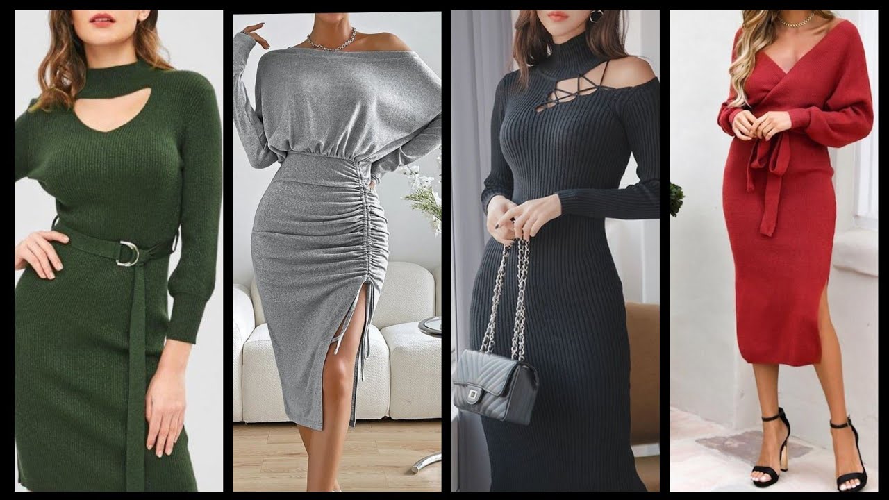 woolen one piece dress ll winter bodycon dress - YouTube