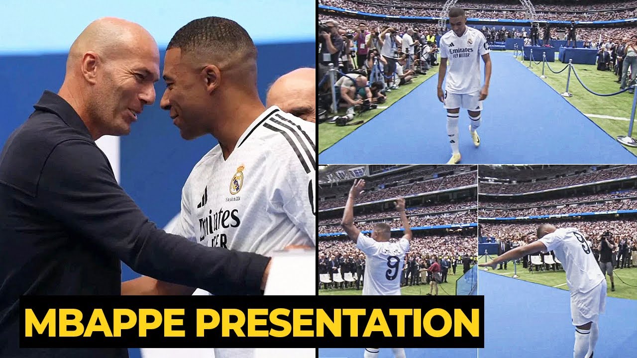 Zidane unveiling Mbappé during his presentation as Real Madrid player ...
