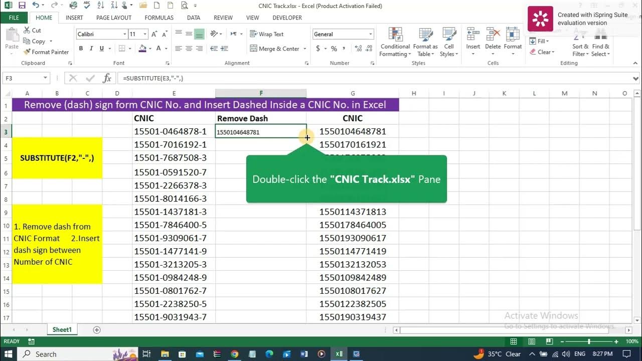 How to remove dash sign from CNIC No. and How Insert Dash inside a CNIC No. in Excel - YouTube