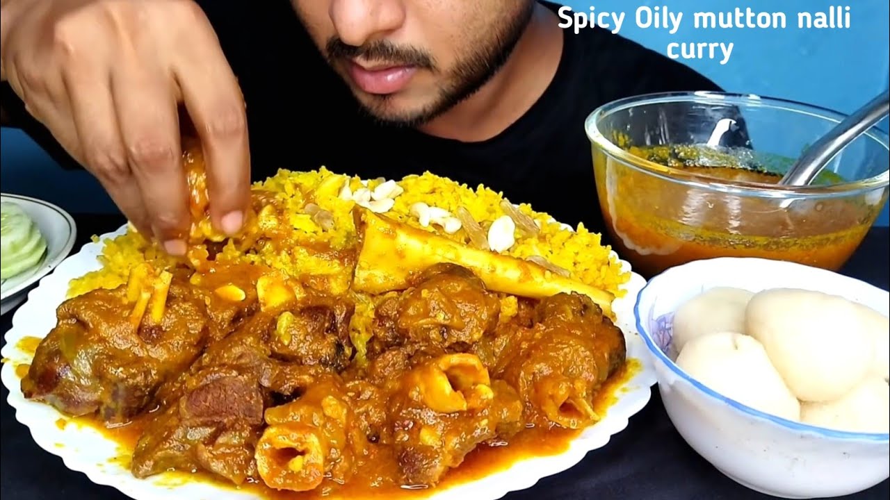 Spicy Mutton Nalli Curry Eating with Fried Rice | Mutton Bone Marrow ...