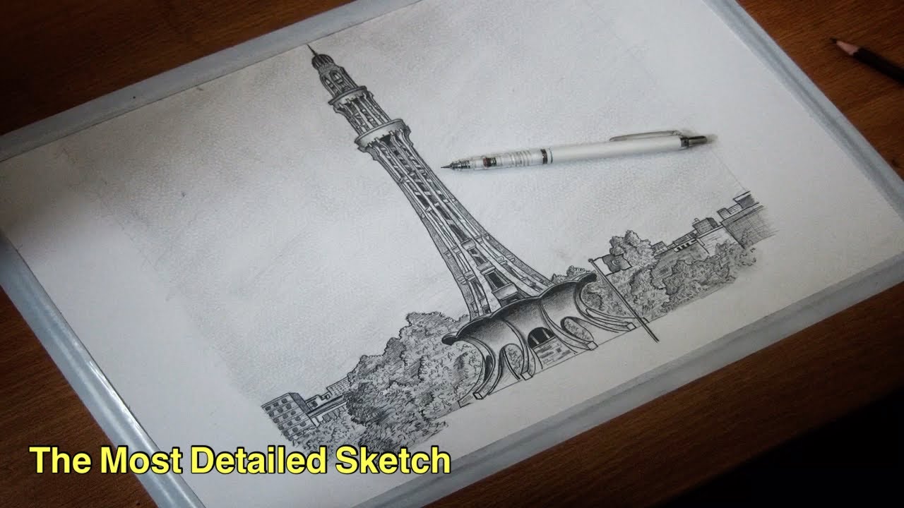 How to Draw Minar-e-Pakistan | Pencil Sketch - YouTube