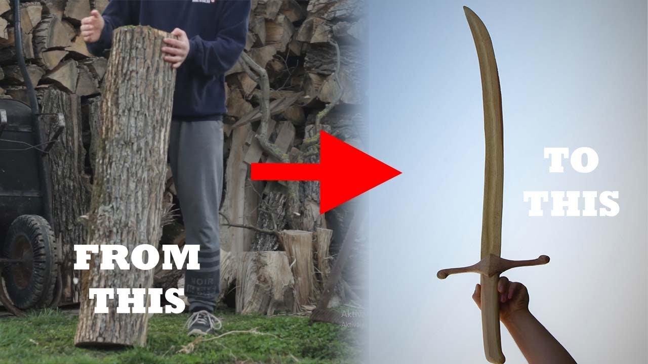 Carving a wooden sabre with hand tools - YouTube