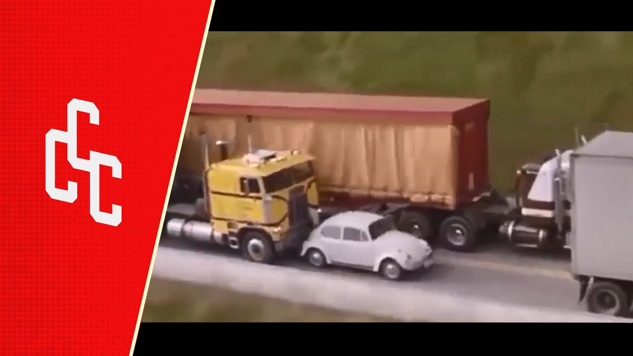Car chase - woman in VW Beetle vs Trucker girls gang - YouTube