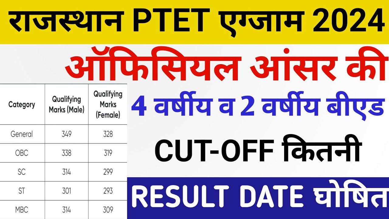 PTET Exam Answerkey 2024/ptet paper solve 2024/Rajasthan ptet Cut-off ...