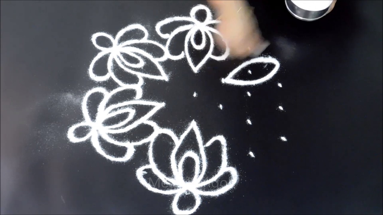 Simple Lotus Rangoli with dots | Thamarai poo kolam | Lotus Muggulu ...