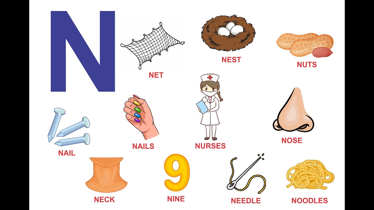 N alphabet words with Image | Aelu kids #alphabet #learningabcs # ...