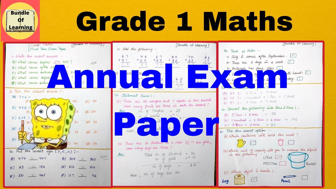 Class 1 Maths Annual Question Paper | Grade 1 Exam 2023 | Class 1 Exam ...