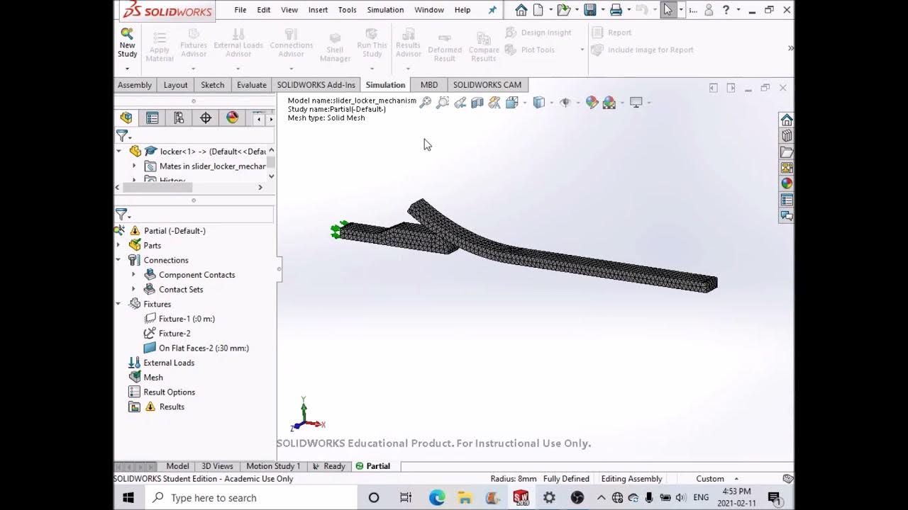 Solidworks Simulation Part 1 08 Static Analysis Large Displacement Contact - YouTube