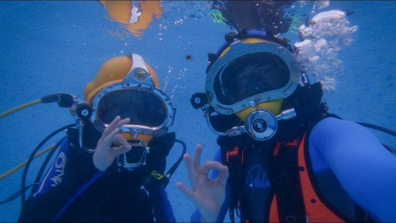 Backyard Scuba Adventures, Diving In Commercial Diving Helmets! - YouTube