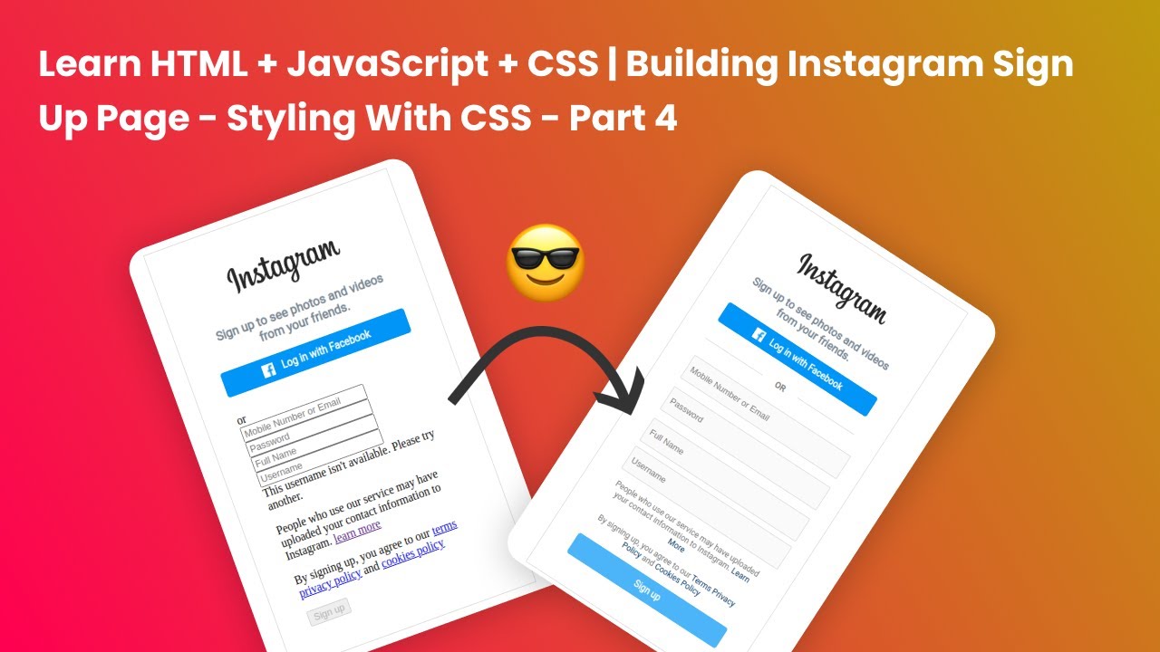 Learn HTML + JavaScript + CSS | Building Instagram Sign Up Page ...