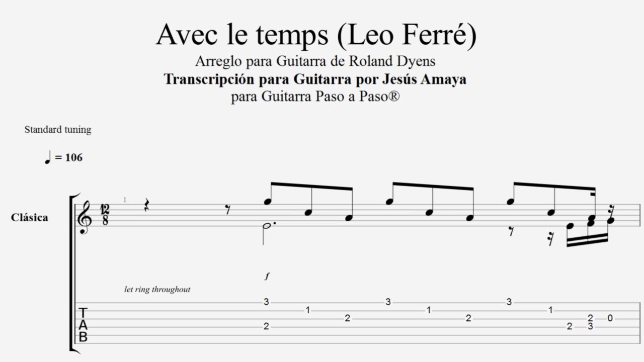 Avec le Temps - Roland Dyens - Tablatura por Jesús Amaya... - YouTube