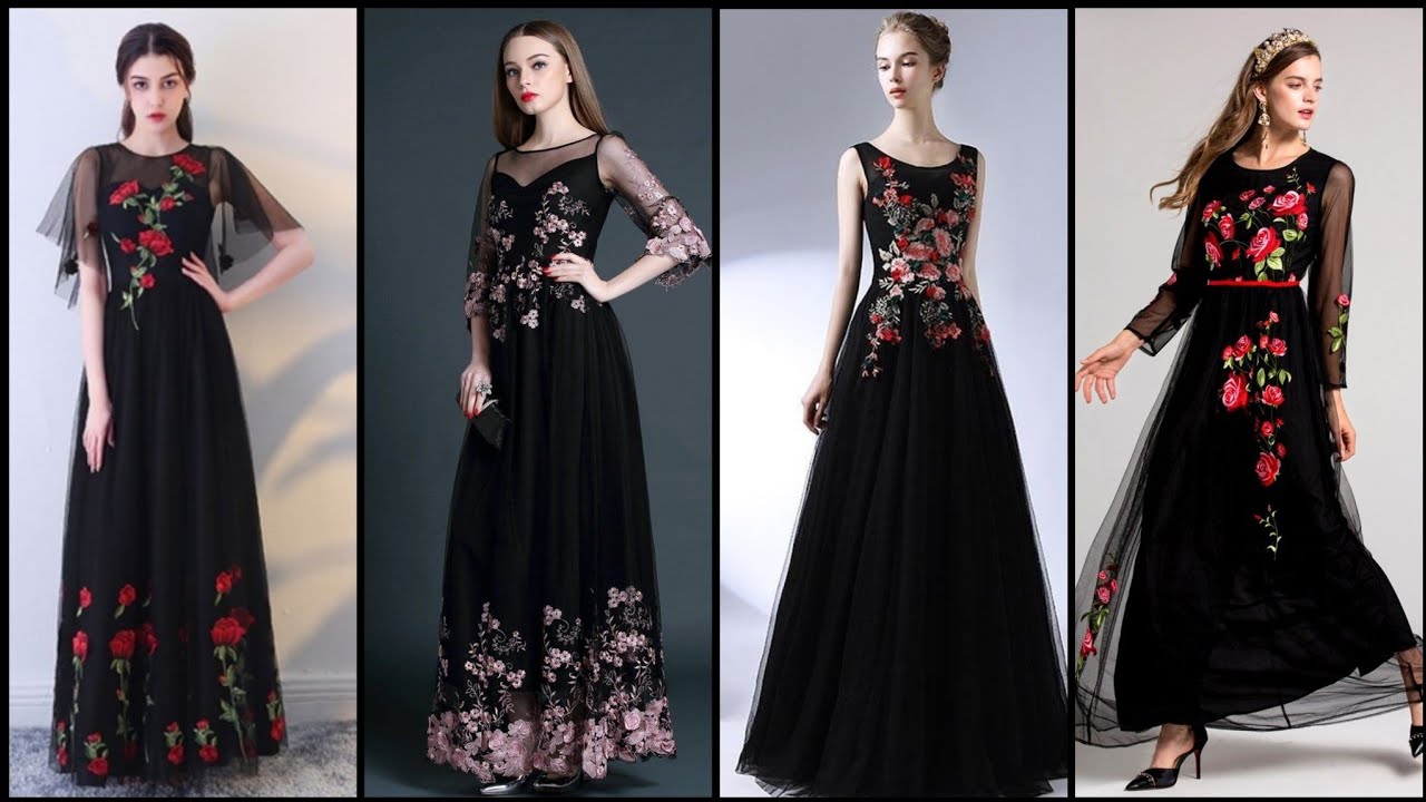 Fabulous And Elegant Vintage Embroidery Black Net Dresses /Evening Gown ...