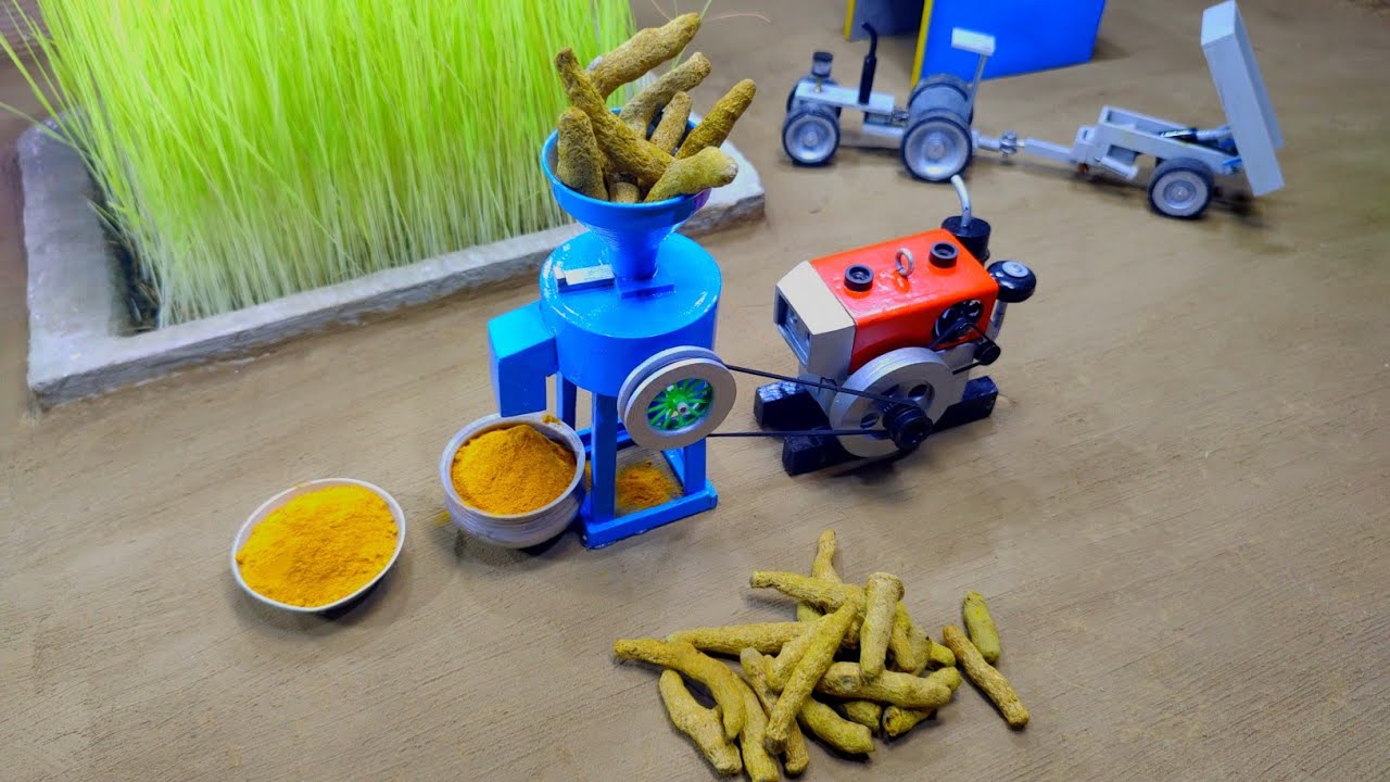 diy diesel engine flour mill | science project | mini tractor | mini ...
