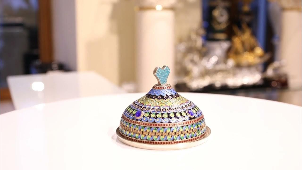 Серебряная икорница с финифтью "Золотая рыбка" - YouTube