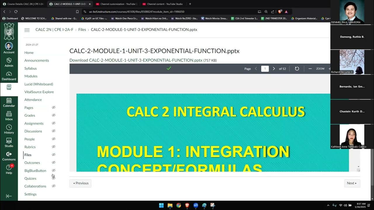 CALC 2 - January 16, 2025 (Logarithmic Function) - Part 1 - YouTube