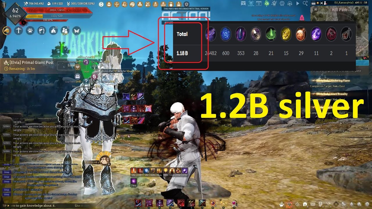 BDO PvE grind - Elvia Giants - yellow - succ ninja - 1.2 billion silver ...