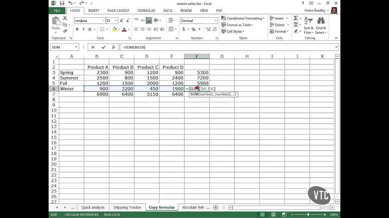 VTC Player Microsoft Excel 2013, Copy Formulas - YouTube