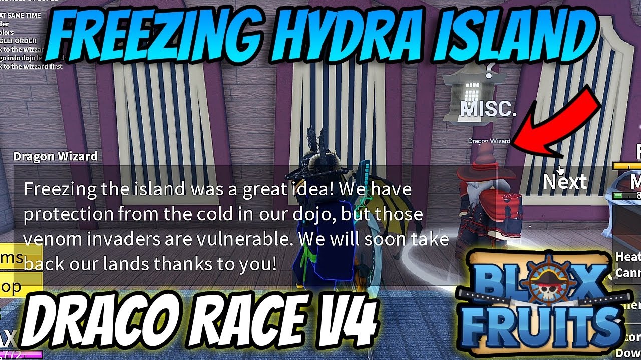 How To Freeze Hydra Island For *NEW* Draco Race V4 IN Blox Fruits ...