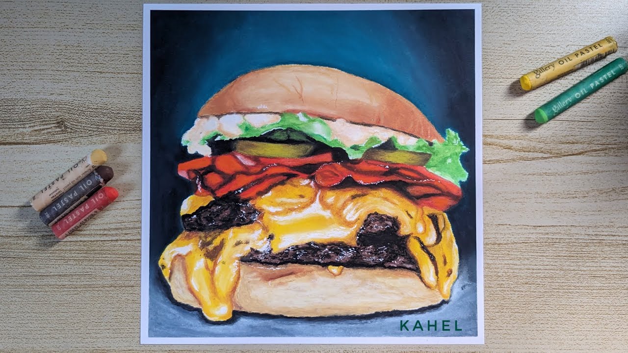 Oil Pastel Realistic Food Drawing [Burger] | How to draw using oil ...