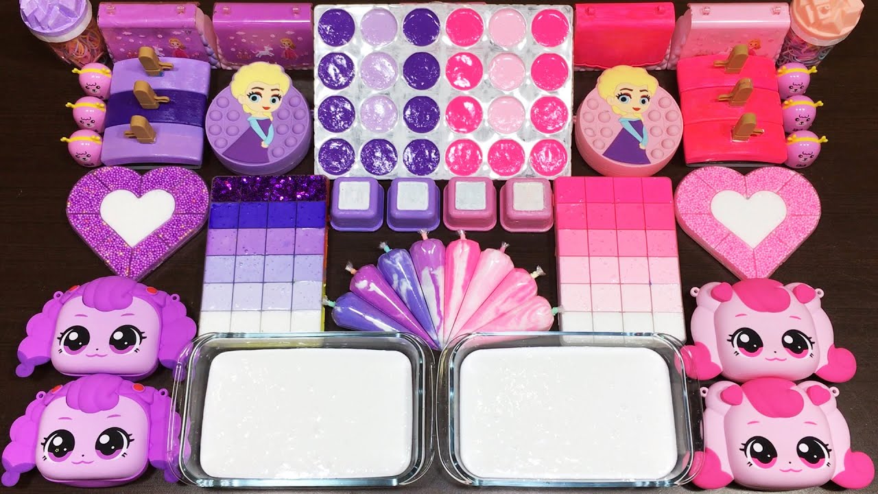 Pink vs Purple !!! Slime 🌻🌻🌻Mixing random into GLOSSY slime🌻🌻🌻 ...