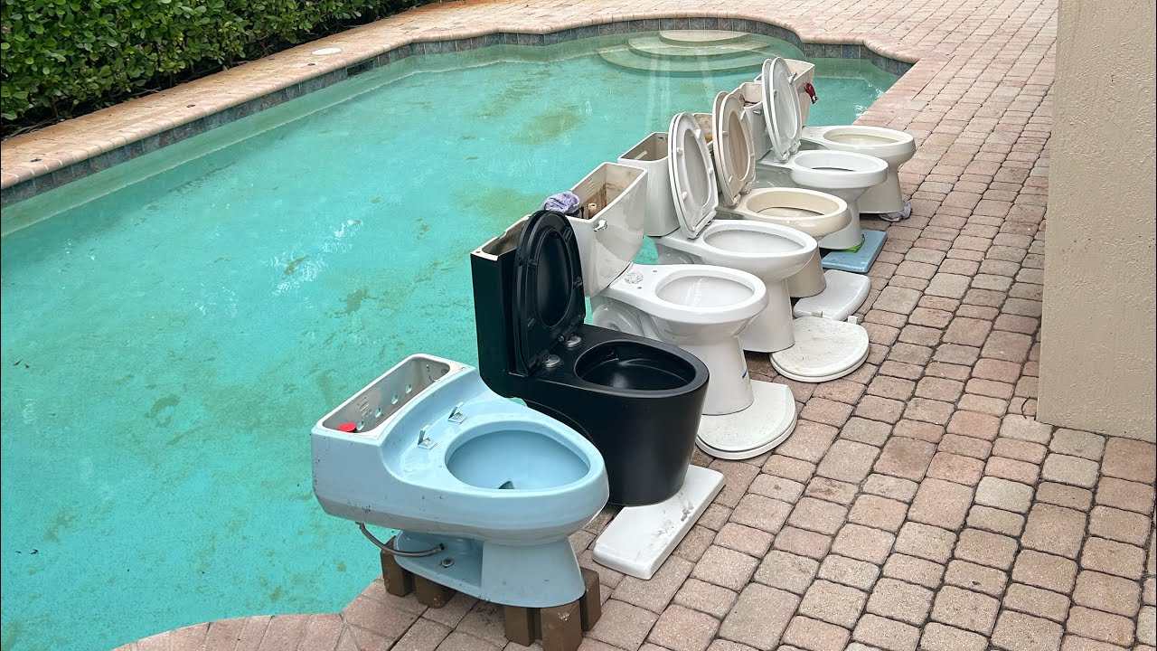 Crazy pool experiment!, flushing 7 toilets in a row by the pool! - YouTube