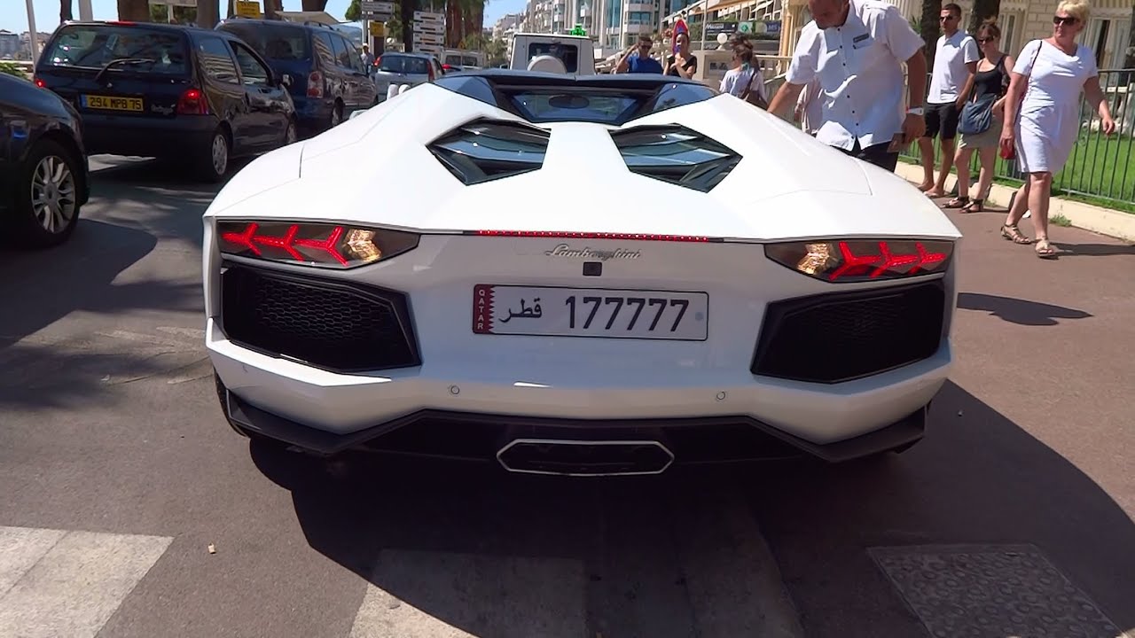 VERY LOUD White Lamborghini Aventador Roadster LP700-4 from QATAR ...