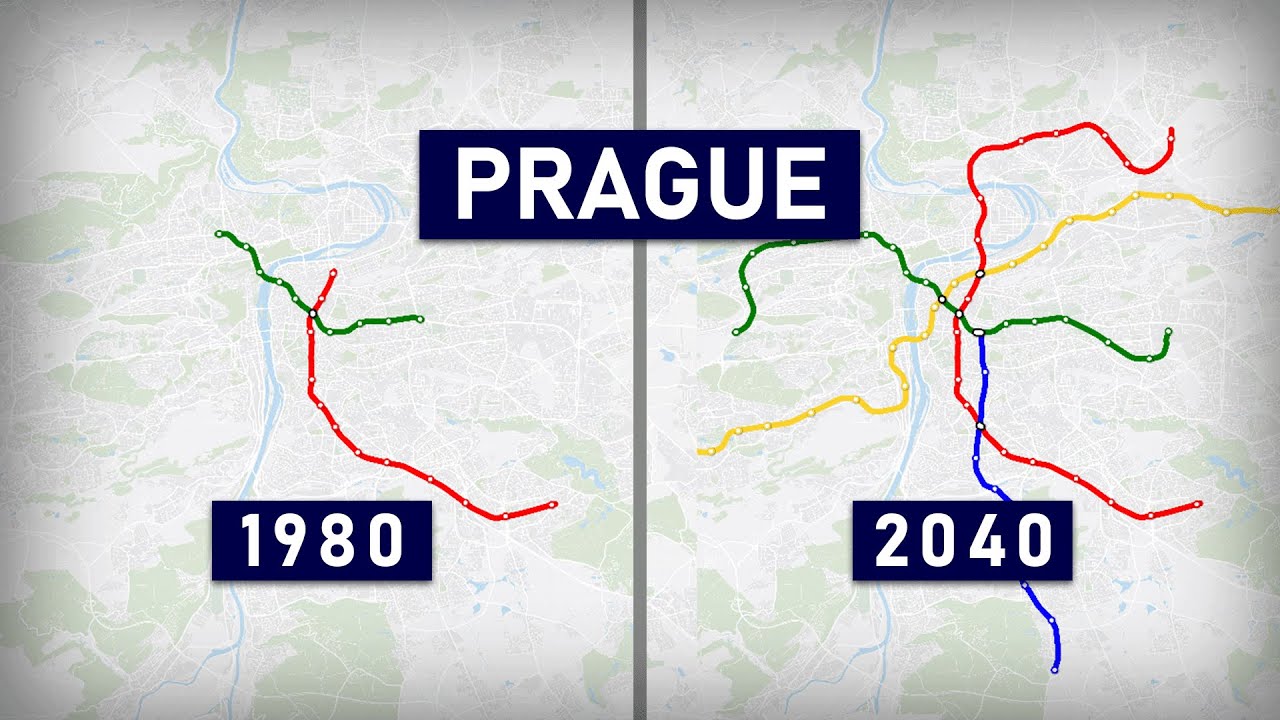 Evolution of the Prague Metro 1974-2030 (geographic map) - YouTube