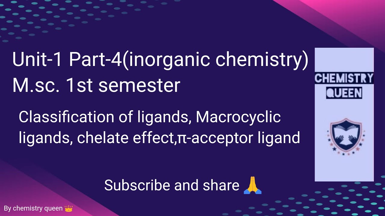 Chelate effect, Macrocyclic ligands, classification of ligands,pi-acceptor ligands Unit-1 Part-4 ...
