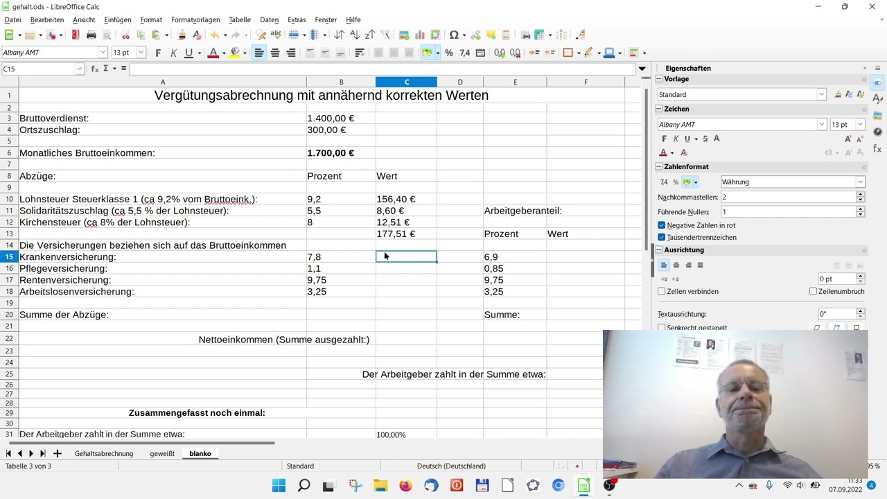 Tabellenkalkulation bei der Lohn- bzw. Gehaltsabrechnung mit annähernd korrekten Werten - YouTube