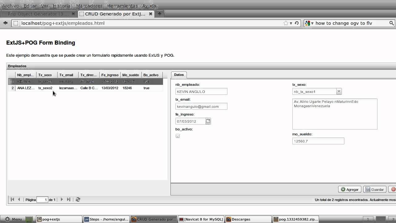 POG+ExtJS = RAD - Make a CRUD Form in a few clicks - YouTube