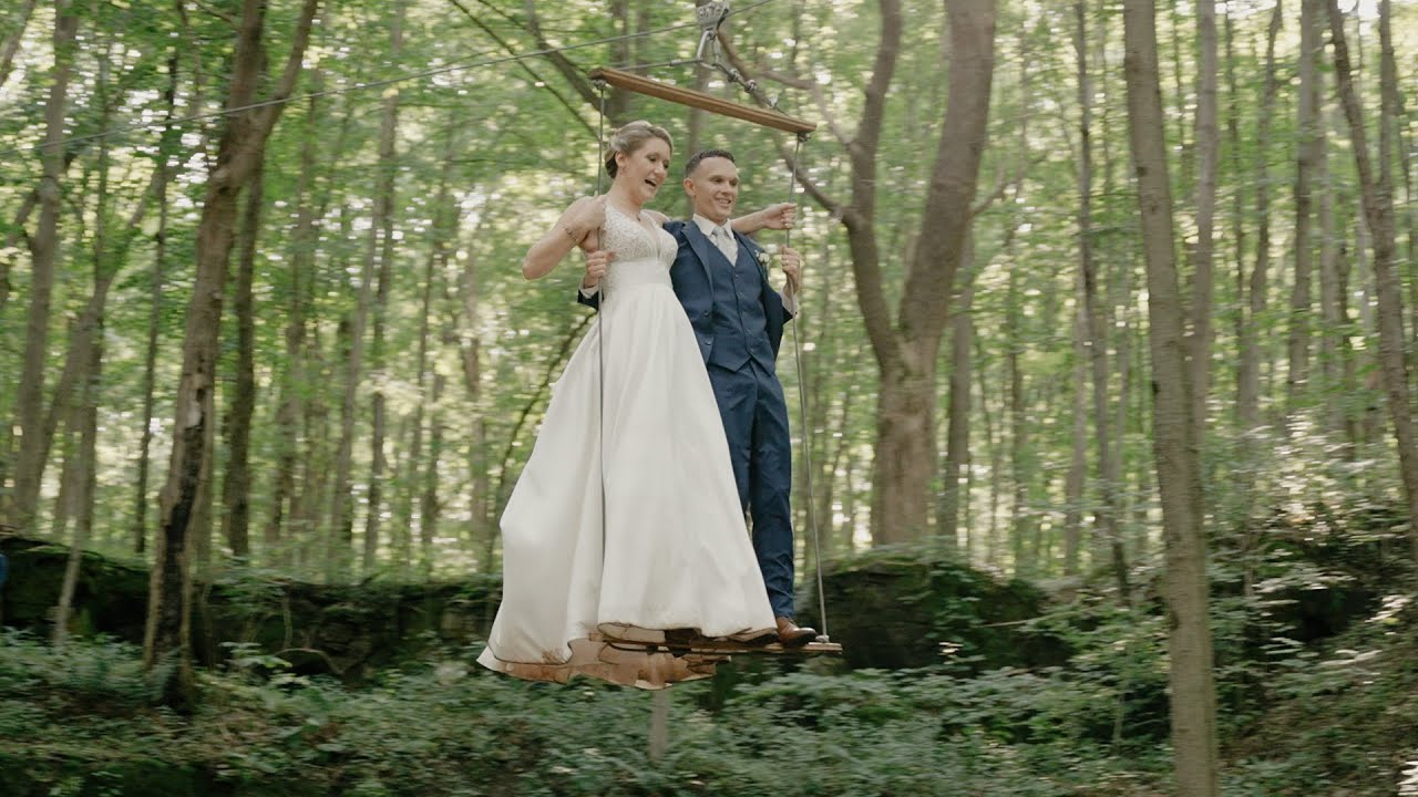 Julie + Drew - EPIC Forest Wedding with Zipline Ceremony Exit - YouTube