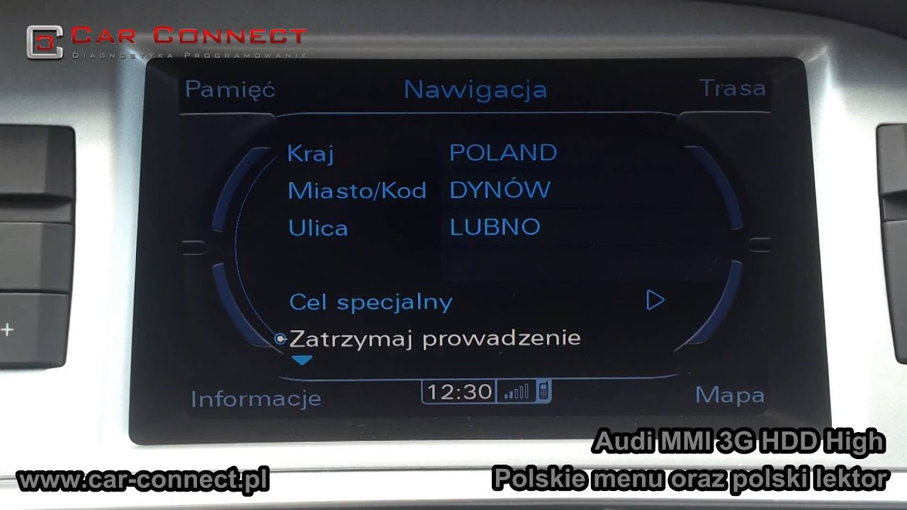 Audi MMI 3G HDD High polski lektor polskie menu aktualizaja - YouTube