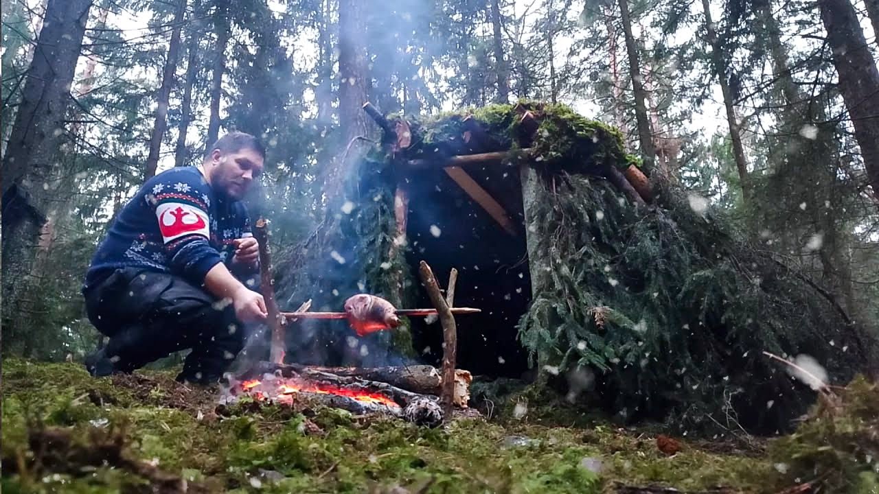 QUICK BUILDING OF A WARM SHELTER FROM RAIN. SURVIVAL IN THE WILDLIFE ...