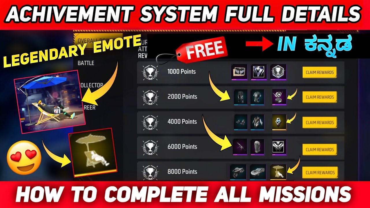 FREE FIRE ACHIEVEMENT SYSTEM FULL DETAILS IN ಕನ್ನಡ🤩COMPLETE ALL ...