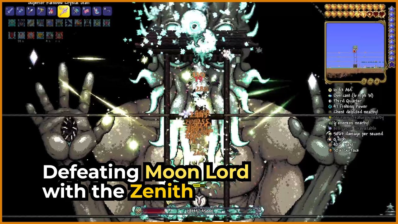 Defeating Terraria Moon Lord using the Zenith Sword - YouTube