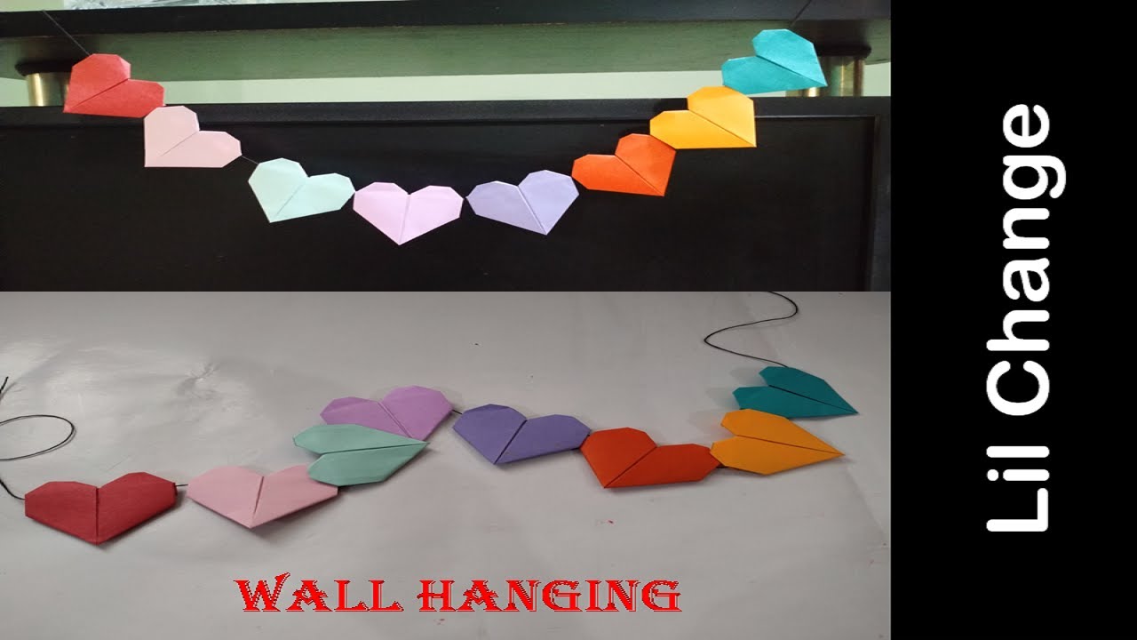 DIY How to make paper heart wall hanging || Easy wall decoration ideas ...