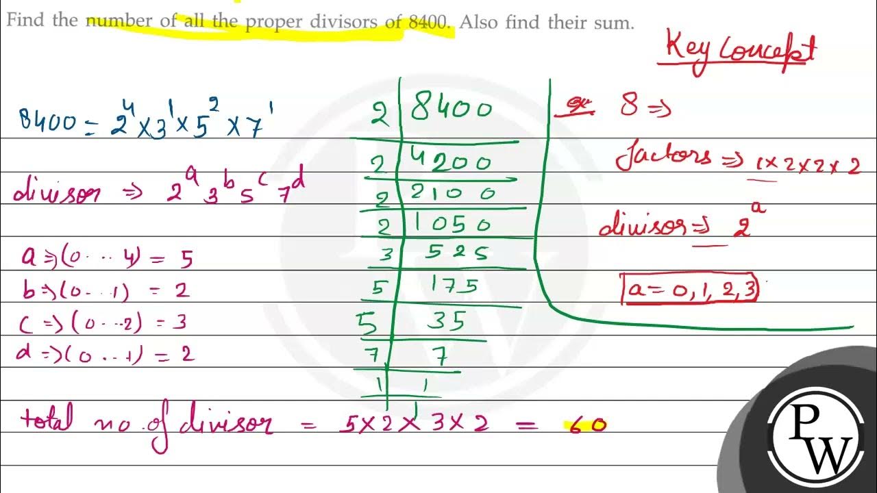 Find the number of all the proper divisors of 8400 . Also find their sum. - YouTube