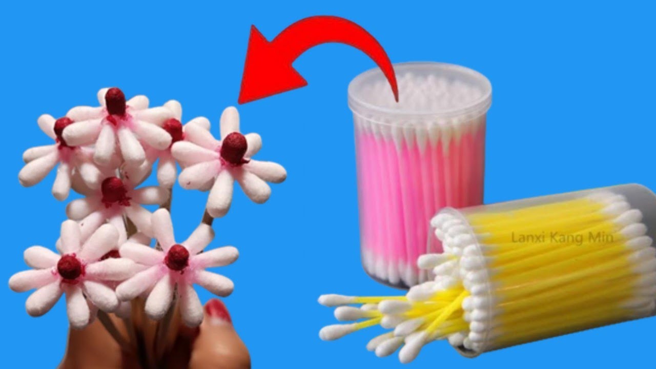 Making Flower's By Using Ear Buds /Ear Buds Craft / DIY Cotton Ear Buds ...