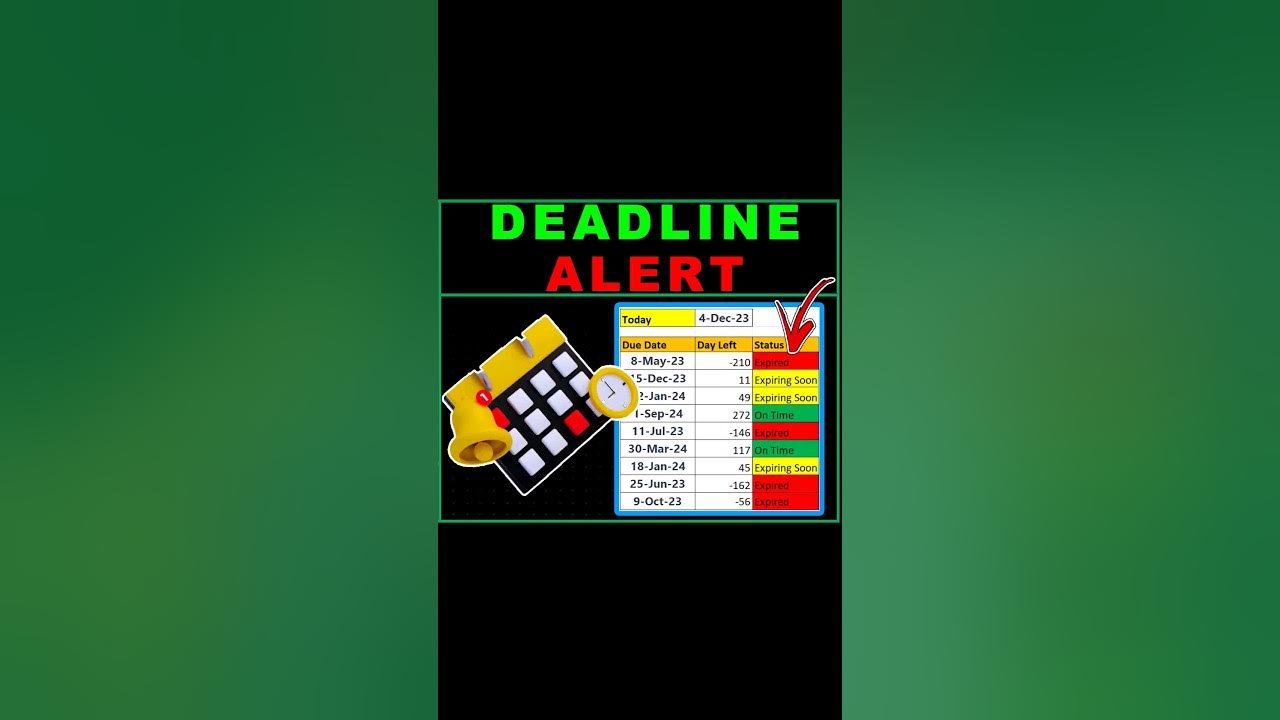 How to Create Deadline Alert Excel - YouTube