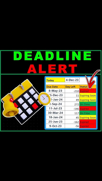 How to Create Deadline Alert Excel - YouTube