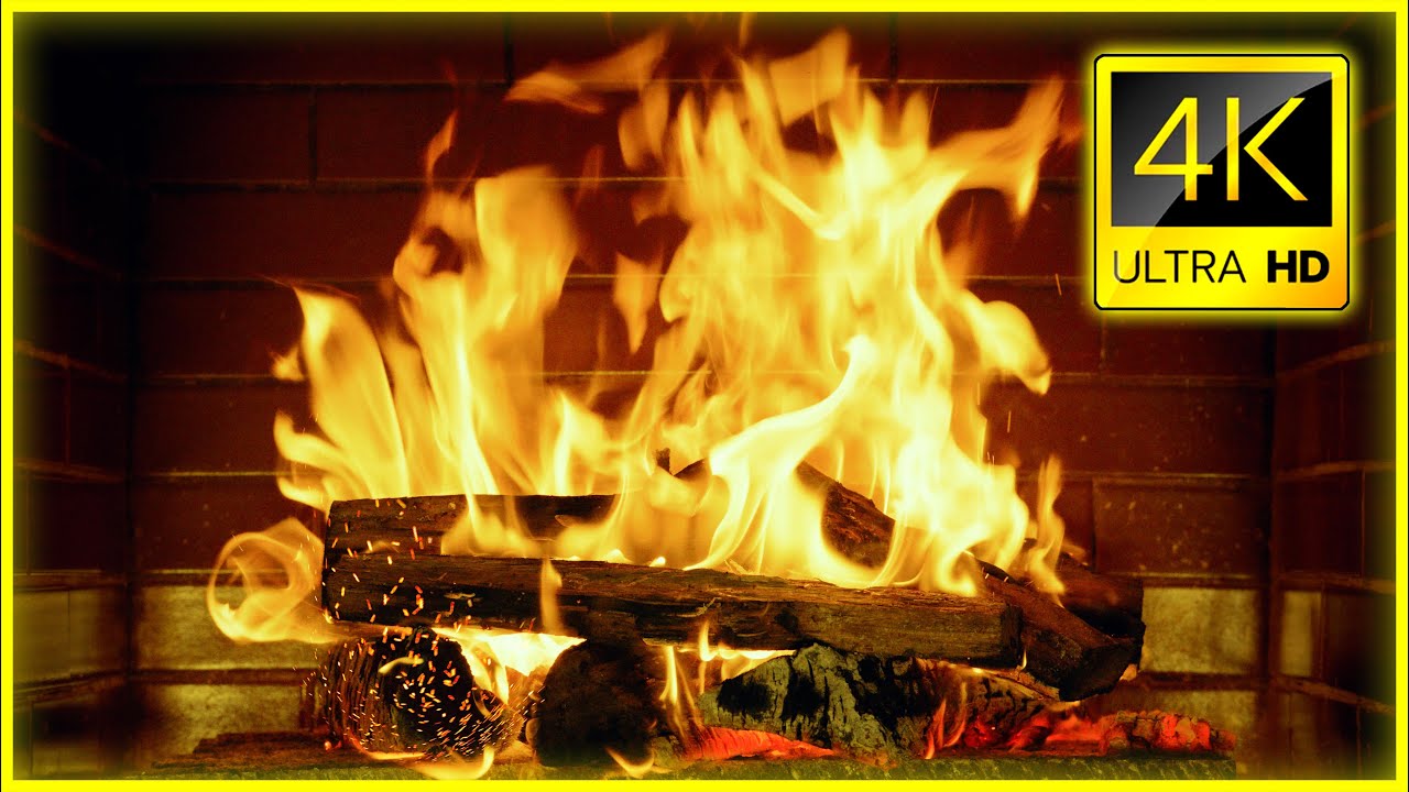 Warm & Cozy Fireplace Burning in Cold Night 🔥 4K Relaxing Fireplace ...