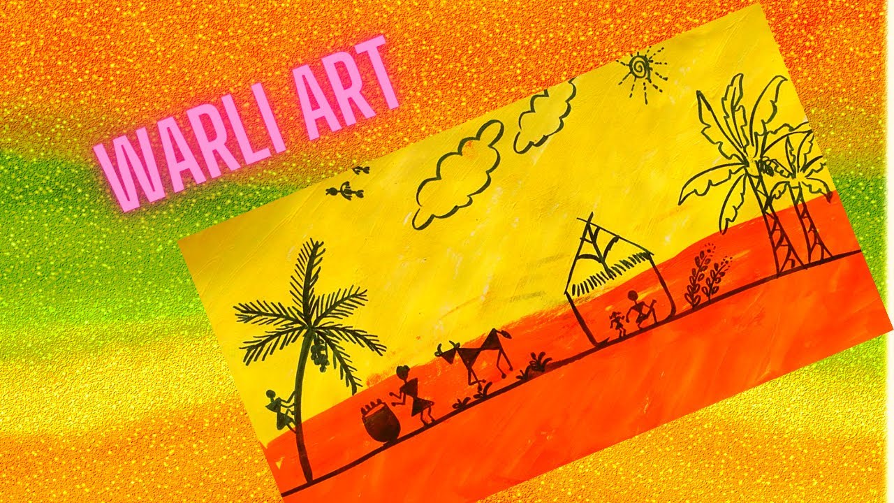 Warli art village scene with birds and animals Part 1 | Warli birds ...