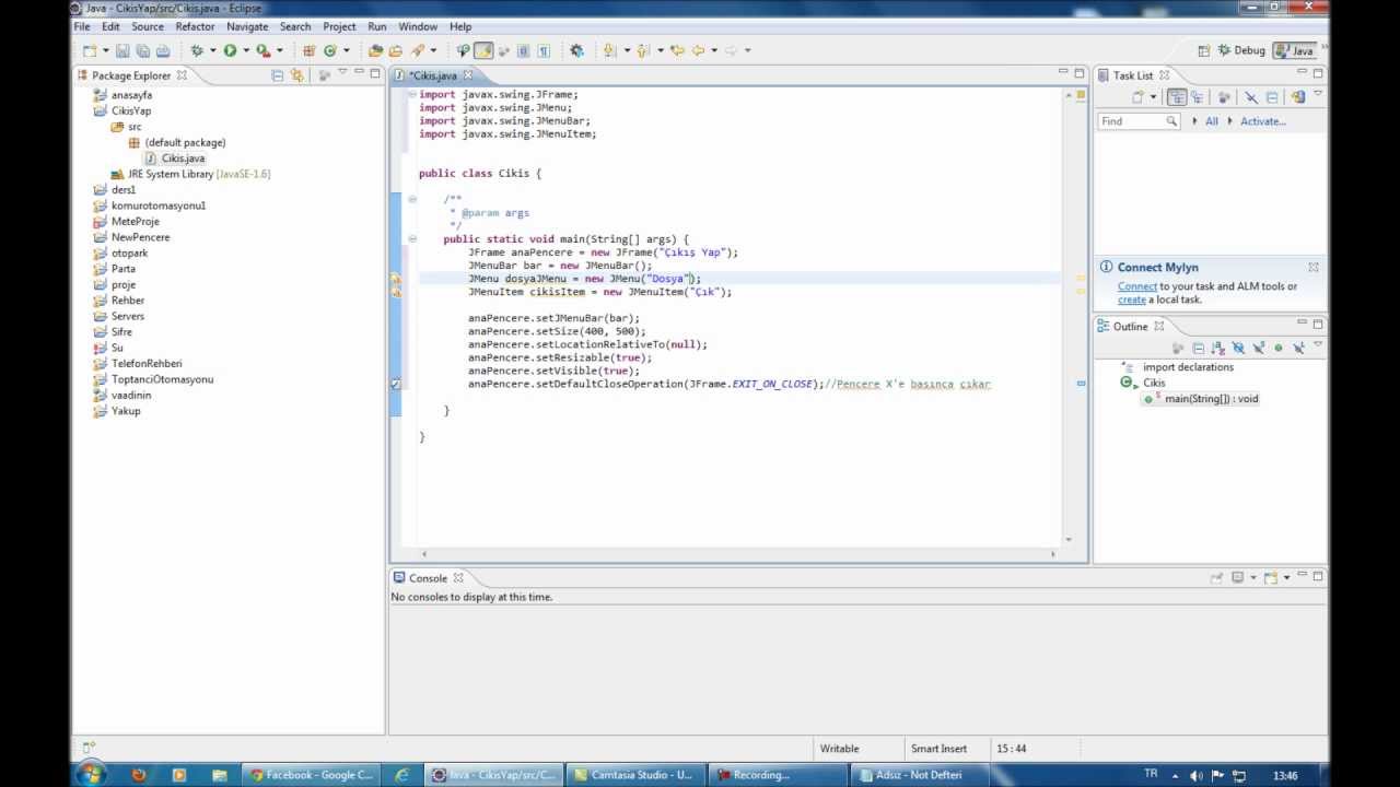 Eclipse Türkiye Java Çıkış işlemleri JMenuBar JMenuItem - YouTube