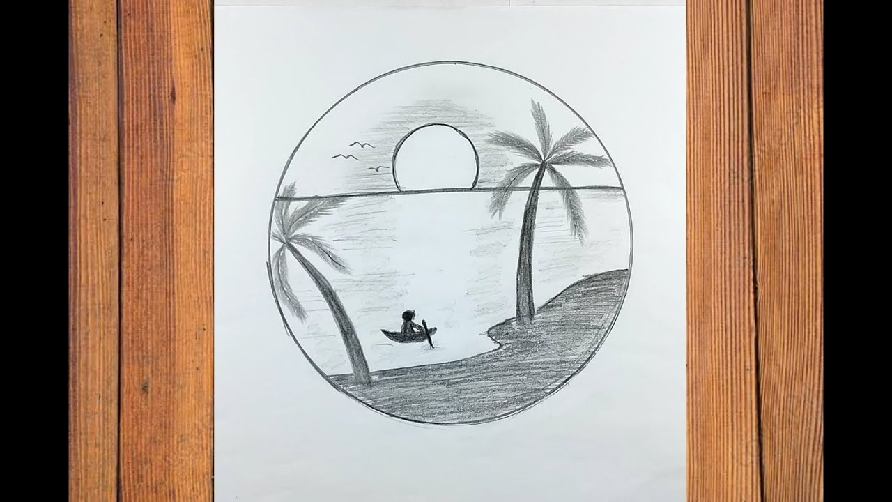 Simple Drawing Pencil Circle of A Beach - DRAWING SIMPLE PENCIL - YouTube
