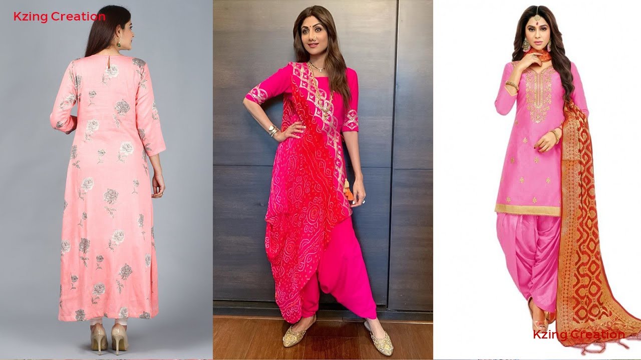 Pink Color Combination Suits Design // #patiala #pink Suits design ...