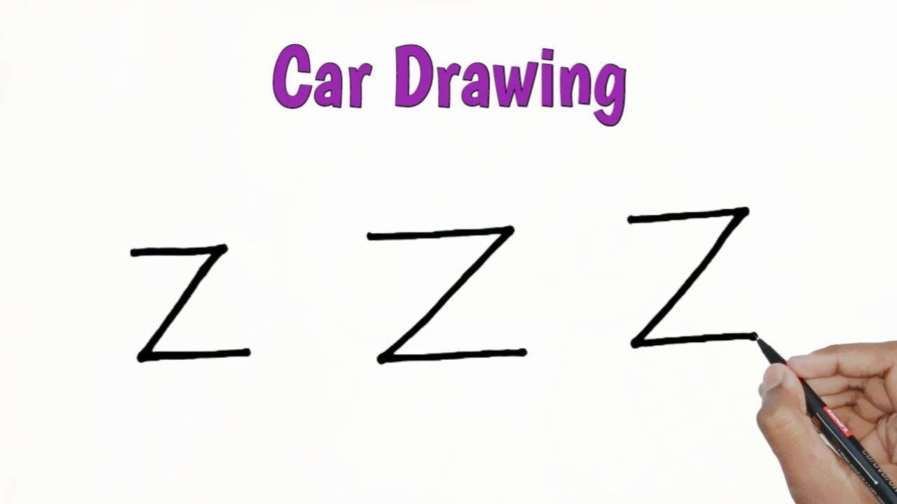 How To Make Draw A Car From Letter ZZZ || Car Drawing Tutorial || Very ...